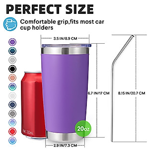 Volhoply 20oz Stainless Steel Tumbler with Lid and Straw,Double Wall Insulated Travel Iced Coffee Mug Fits Car Cup holder,Powder Coated Cups for Hot and Cold Drinks,Gifts for Women Men（Purple,1 Set）
