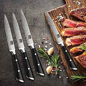 SHAN ZU Steak Knife Set, 6-Piece Steak Knives, Kitchen Steak Knife 5 Inch, High Carbon Stainless Steel Serrated Steak Knives of 6 with Premium Gift Box