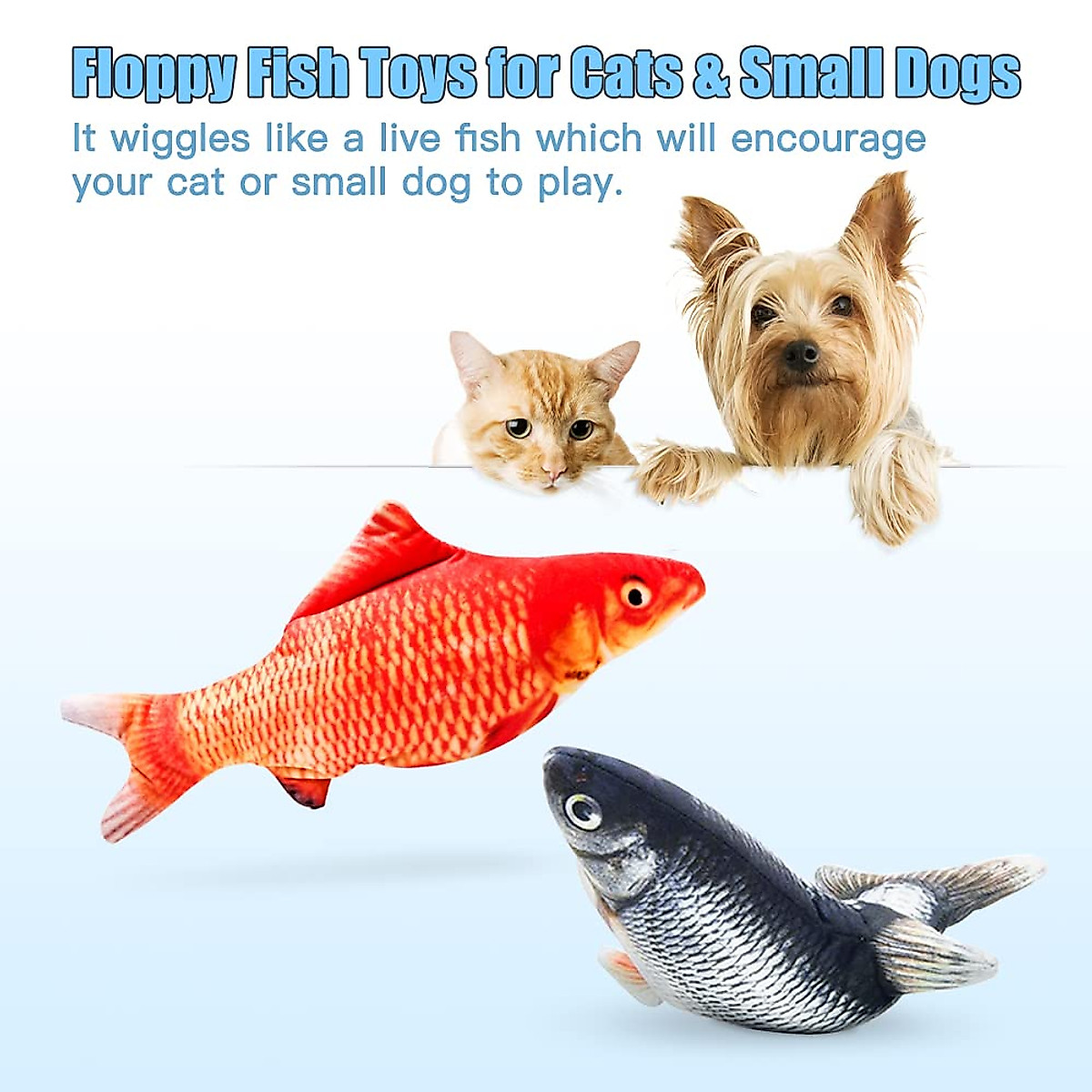 TOOGE 2 Pack 11" Floppy Fish Cat Toys with SilverVine and Catnip for Indoor Cats for Small Dogs Interactive Automatic Flopping Kicker Toys for Cats Puppy (Redblackcarp)