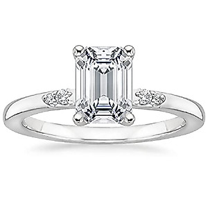10K Solid White Gold Handmade Engagement Ring 1.0 CT Emerald Cut Moissanite Diamond Solitaire Wedding/Bridal Ring Set for Women/Her Propose Ring (4.5)