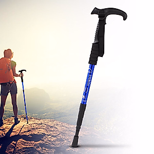 Trekking Poles, Telescopic4 Steps 54-113cm (21.3-44.5inch) Walking Sticks, Aluminum Alloy EVA Telescopic Walking Pole, Portable Walking Cane for Hiking Camping Blue
