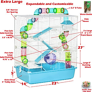 Extra Large 23" Multi-Floors Hamster Mansion Mouse Habitat Gerbil Home Rat House Small Animal Critter Expandable and Customizable Cage with Hide House Running Wheels Food Dish Water Bottle Deep Base