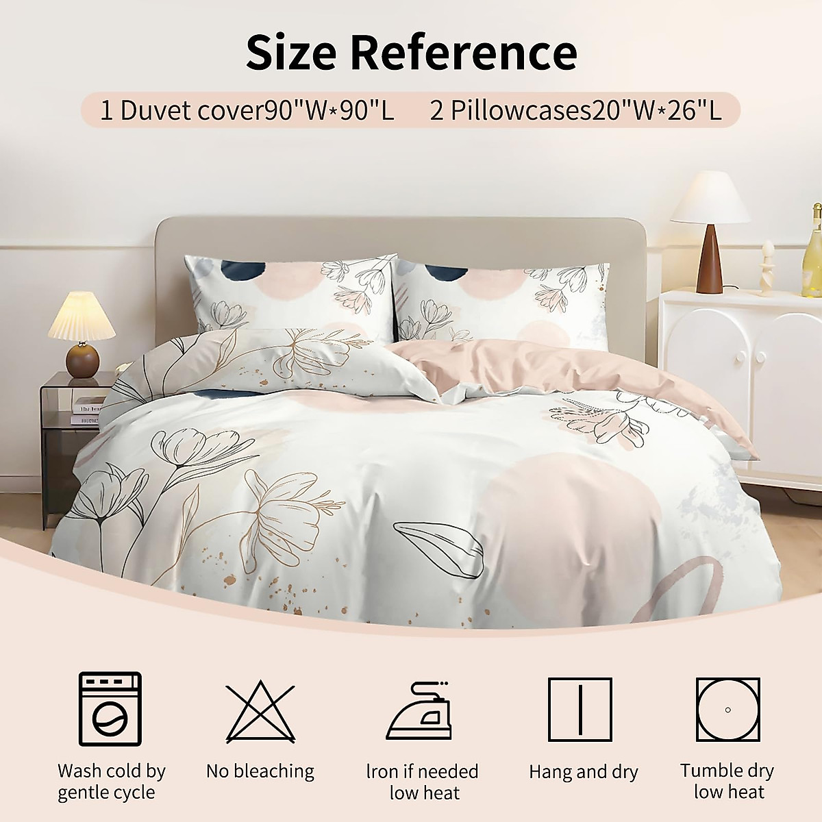 Rvciby Flower Duvet Cover Queen Size,Cotton with Polyester Duvet Cover Set Flower,3PCS Soft Microfiber Bedding Set with Corner Ties & Zipper Closure,1 Duvet Cover and 2 Pillow Shams