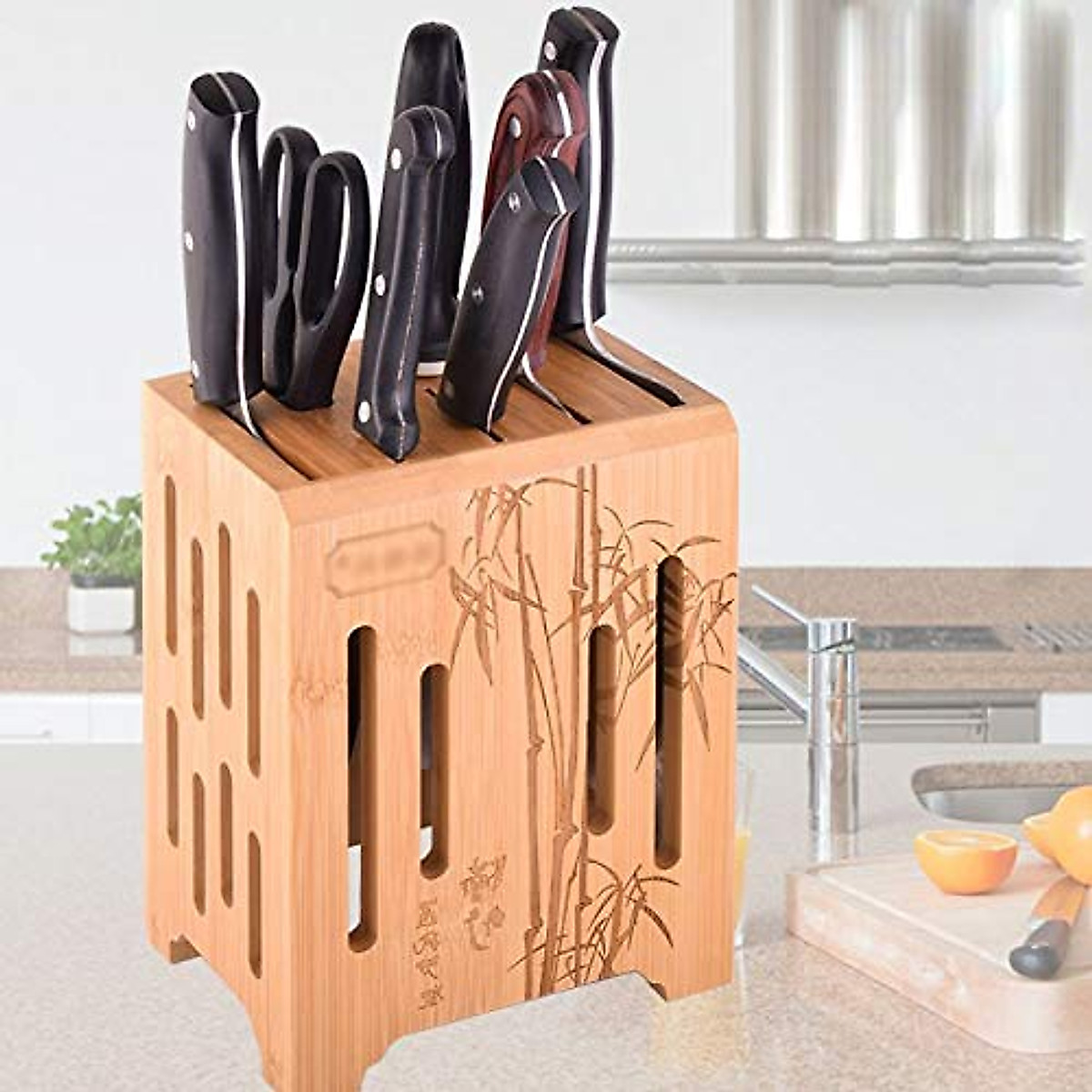KGEZW Wood Kitchen Knife Holder Bamboo Multifunctional Storage Rack Household Knife Block Wall Mount Kitchen Knife Storage Tool