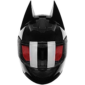 WANGFENG Women Cat Helmet with Ears Black Full Face Men Motorcycle Street Helmet with Bluetooth Headset Kids Flip Up Visors Helmets for ATV Crash Scooter DOT Certified (54-62cm)