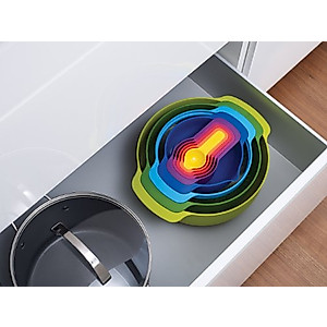 Joseph Joseph Nest 9 Plus, 9 Piece Compact Food Preparation Set with Mixing Bowls, Measuring cups, Sieve and Colander, MultiColor