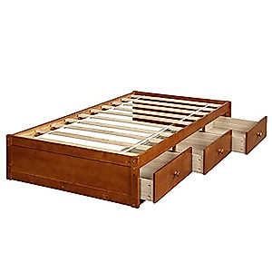SOFTSEA Storage Bed with Drawers for Kids Twin Bed Frame Wood Platform Bed Frame with Wood Slat Support, No Box Spring Needed (Oak)