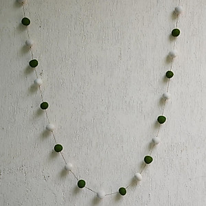 De Kulture Handmade Premium Wool Felt Micro POM POM Garland Eco Friendly Halloween Wall Hanging Home Office Theme Party Holiday Decoration Banner | 24 Inches (Set of 4) (Green & Off White)