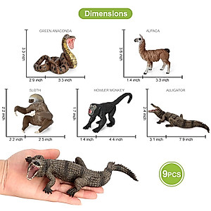 Volnau Jungle Animal Figurines Toys 9PCS South America Figures for Toddlers Kids Christmas Decoration Gift Preschool Educational Zoo Pack Rainforest Safari Forest Set