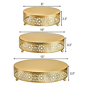 Hedume 3 Pack Cake Stand Set, Round Cake Stands, Metal Dessert Cupcake Pastry Candy Display Plate for Wedding, Event, Birthday Party