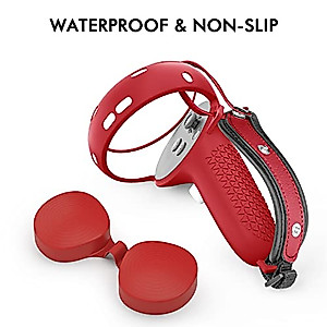 AIXOTO Accessories for Oculus Quest 2, All-in-one Set for Quest 2, Controller Grips Cover Quest 2 Silicone Face Cover Lens Protective Cover VR Shell Cover with Disposable Eye Cover (Wine Red)