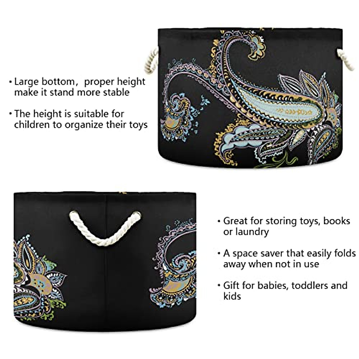 ALAZA Paisley Flower Indian Ethnic Storage Basket Gift Baskets Large Collapsible Laundry Hamper with Handle, 20x20x14 in