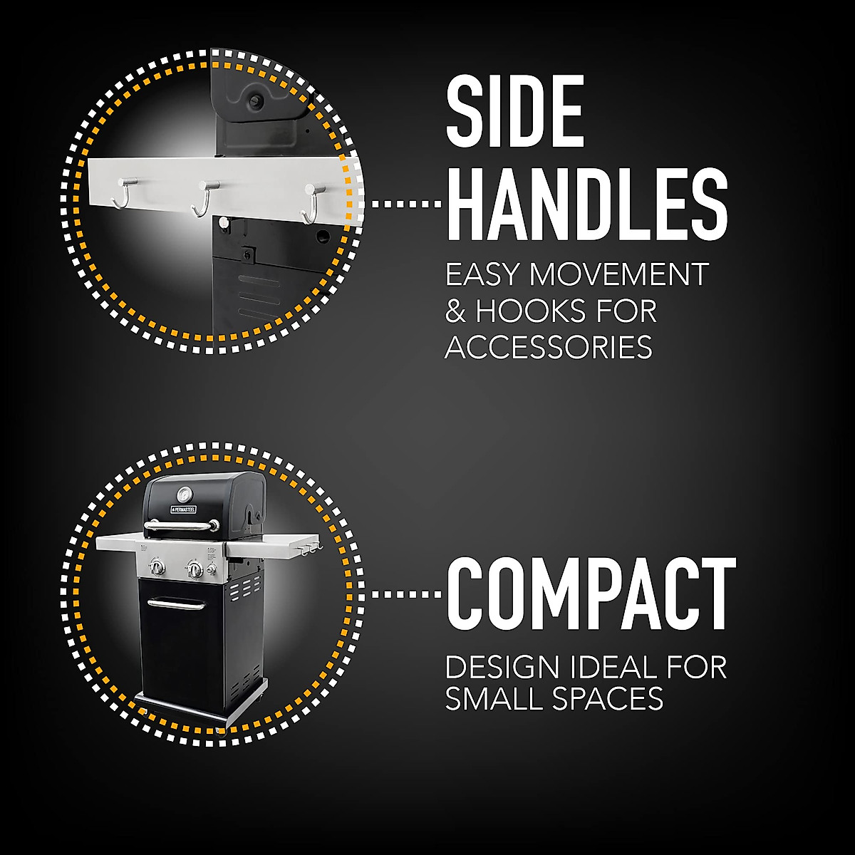 Permasteel 2-Burner Propane Gas Grill, BBQ Grill with Foldable Side Tables & Tool Hooks, Perfect for Outdoor Cooking, Patio & Garden, Black