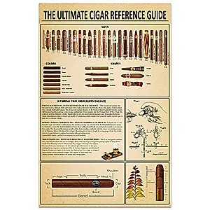 Retro Metal Tin Sign 12 X 16 Inches The Ultimate Cigar Reference Guide Post Cigar Poster Smoking Cigars Knowledge Poster Cigar Size Wall Decoration Home Decor Supplies for Her Or Him Funny Wall Decor
