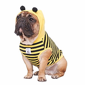 iChoue Bee Honeybee Bumblebee French Bulldog Costumes Hoodies Sleeveless Clothes Outfits Funny Cosplay Shirts for Medium Dogs Frenchie Pug English Boston Puppy - Black and Yellow, Small