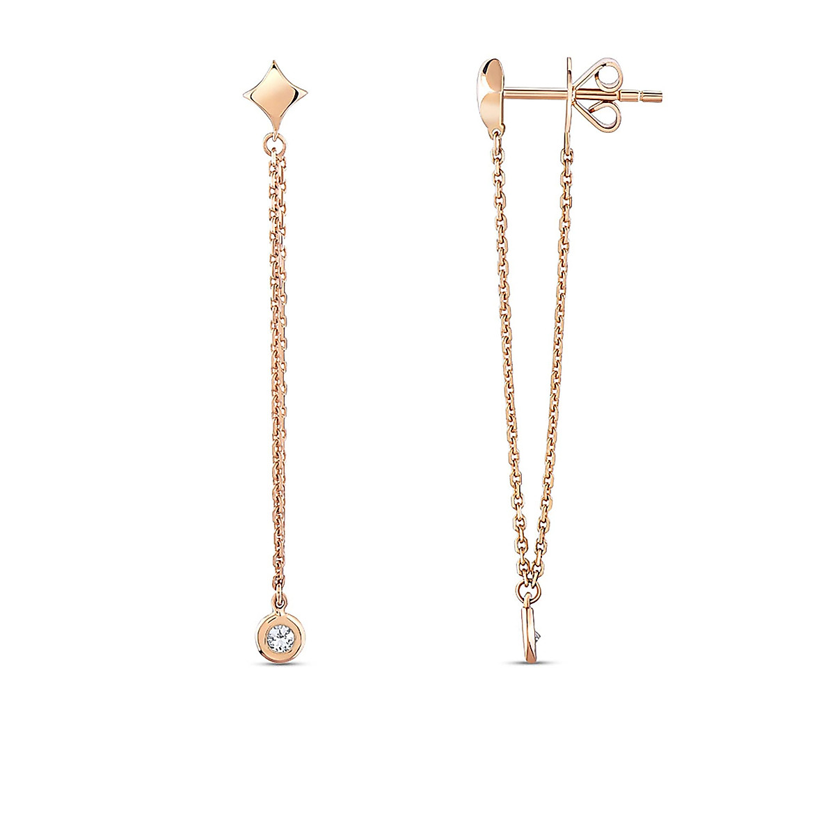 Zen Diamond 14K Rose Gold Dangle Earring - 0.05 Carat Dainty Diamond Earrings (G-SI) - Birthday, Valentine's day, Mother's day gifts for women - 14k real gold earrings with Jewelry Box