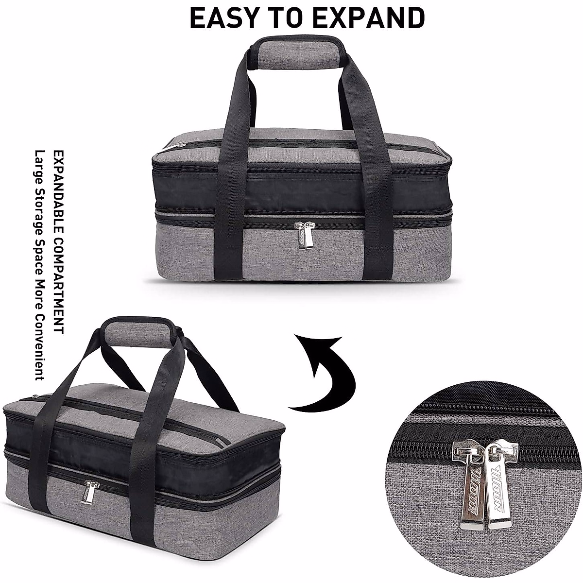 Lunch Bag Insulated Thermal Food Carrier,Insulated Double Casserole Carrier, 9"x13" Baking Dish Carrier, Padded Lasagna Holder, Expandable Hot And Cold Thermal Tote Bag, Casserole Dishes Travel Bag