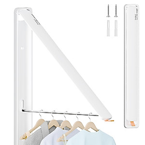 dancrul Retractable Clothes Drying Rack,Wall-Mounted Clothes Hanger Rack for Laundry Room,Laundry Drying Rack Wall Mount Space Saving Closet Organizer,Easy Installation Aluminium Dryer 1pcs White