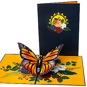 Ribbli Monarch Butterfly Pop Up Card for All Occasion Birthday Card Mothers Day Card for Women Mom Wife Daughter Grandma, 7.6"x5.7" with Envelope