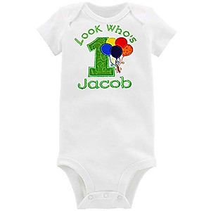 Fantasy Kids Designs First Birthday Boy Outfit Balloons Bodysuit Personalized with Baby Custom Name (Lime Green, 24 Months)