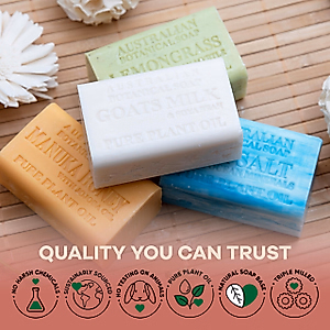 Australian Botanical Goats Milk Soap, Manuka Honey, Lemongrass and Sea Salt 6.6 OZ, Luxury Soap Bars Enriched with Shea Butter, Suitable for all Skin Types, Pack of 4