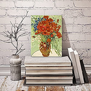Wieco Art Abstract HD Red Poppies and Daisies Canvas Prints Wall Art of Van Gogh Famous Floral Oil Paintings Reproduction Classic Flowers Pictures Artwork on for Home Office Decorations Wall Decor