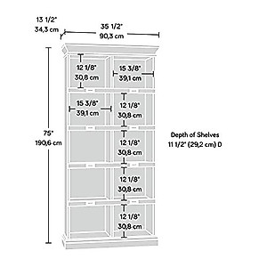 Sauder Barrister Lane Bookcase, L: 35.55" x W: 13.5" x H: 75.04", White Plank & Trestle 5-Shelf Bookcase, Chalked Chestnut Finish
