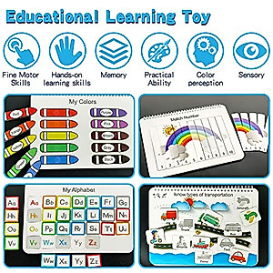 Busy Book for Kids, Montessori Toys for Toddlers, Autism Sensory Educational Toys, 12 Pages Toddler Preschool Activity Binder and Early Learning Toys Book - for Boys & Girls Develops Fine Motor Skills