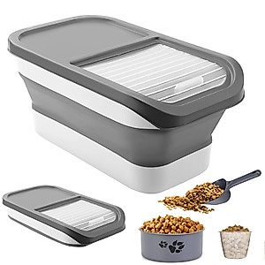 Micnaron Dog Food Storage Container, 13 LB Collapsible Pet Food Container Airtight Food Storage Bin with Lids Locking Bowl Kitchen Cereal Rice Dry Holder with Bowl & Shovel & Measuring Cup