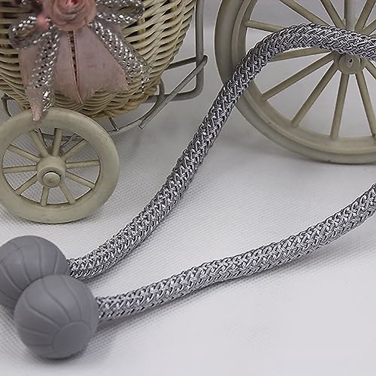 Strong Magnetic Curtain Tiebacks, 2 Pack Magnetic Tiebacks for Curtains Decorative Curtain Holdbacks Strap Modern Rope Drape Tie Backs for Outdoor Home Window Office Bathroom Round Design, Grey