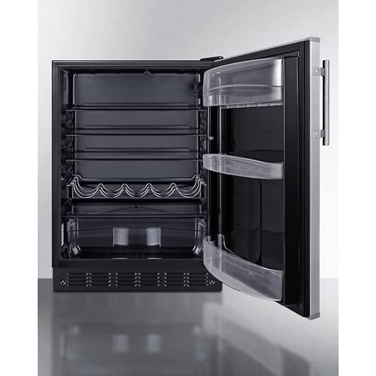 Summit FF6BK2SS 24” Wide Under Counter Refrigerator 5.5 cu.ft. Made in Europe with Automatic Defrost Operation, Reversible Stainless-Steel Door, and Deluxe black interior (Right-Hand Door)
