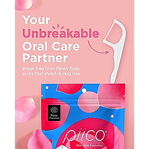 Piico Rose Floss Picks with Xylitol, 100 Counts, Unbreakable and Shred-Resistant Flossers for Adults, Resealable Pack, Long-Lasting Unique Flavored Dental Floss Picks, Doubles as Portable Dental Picks