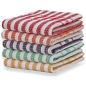 Excellent Deals Kitchen Towels [ 5 Pack, 16" x 22" ] - Multi Color Lightweight Waffle Dish Towels, Dish Cloth, Tea Towels, Cleaning Towels and Cotton Rich Bar Towels.