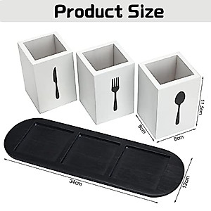 4 Pieces Silverware Caddy Utensil Holder for Countertop Silverware Organizer with Wood Tray Spoon and Fork Holder Cutlery Silverware Holder Utensil Caddy Flatware Organizers for Kitchen (White)