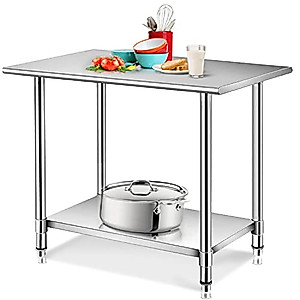 uyoyous Stainless Steel Table 24x36 Inch NSF Commercial Kitchen Work Table with Adjustable Under Shelf Heavy Duty Food Prep Table with Storage for Home Restaurant Kitchen Laundry Room