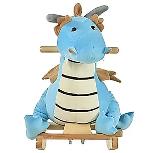 Qaba Kids Plush Ride-On Rocking Horse Toy Dinosaur Ride Rocking Chair with Realistic Sounds for18-36 Months, Blue