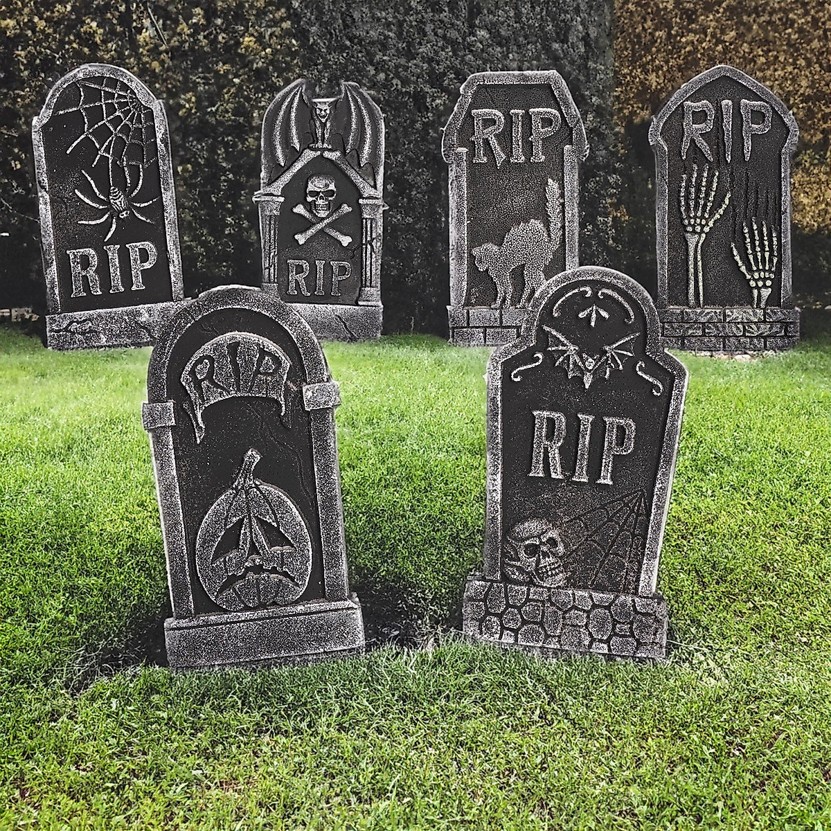 Hourleey Halloween Foam RIP Tombstones, 6 Pack 15" Graveyard Headstone Decorations Outdoor for Halloween Lawn Yard Garden Tombstone Decor