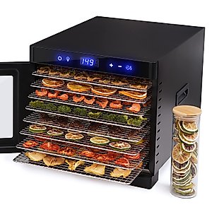 Stainless Steel GDOR Food Dehydrator with 8 Trays, Digital Adjustable Timer & Tempe Control Food Dryer Machine for Jerky, Vegetable, Fruit, Meat, Dog Treat, Herb, and Yogurt, Include More Accessories