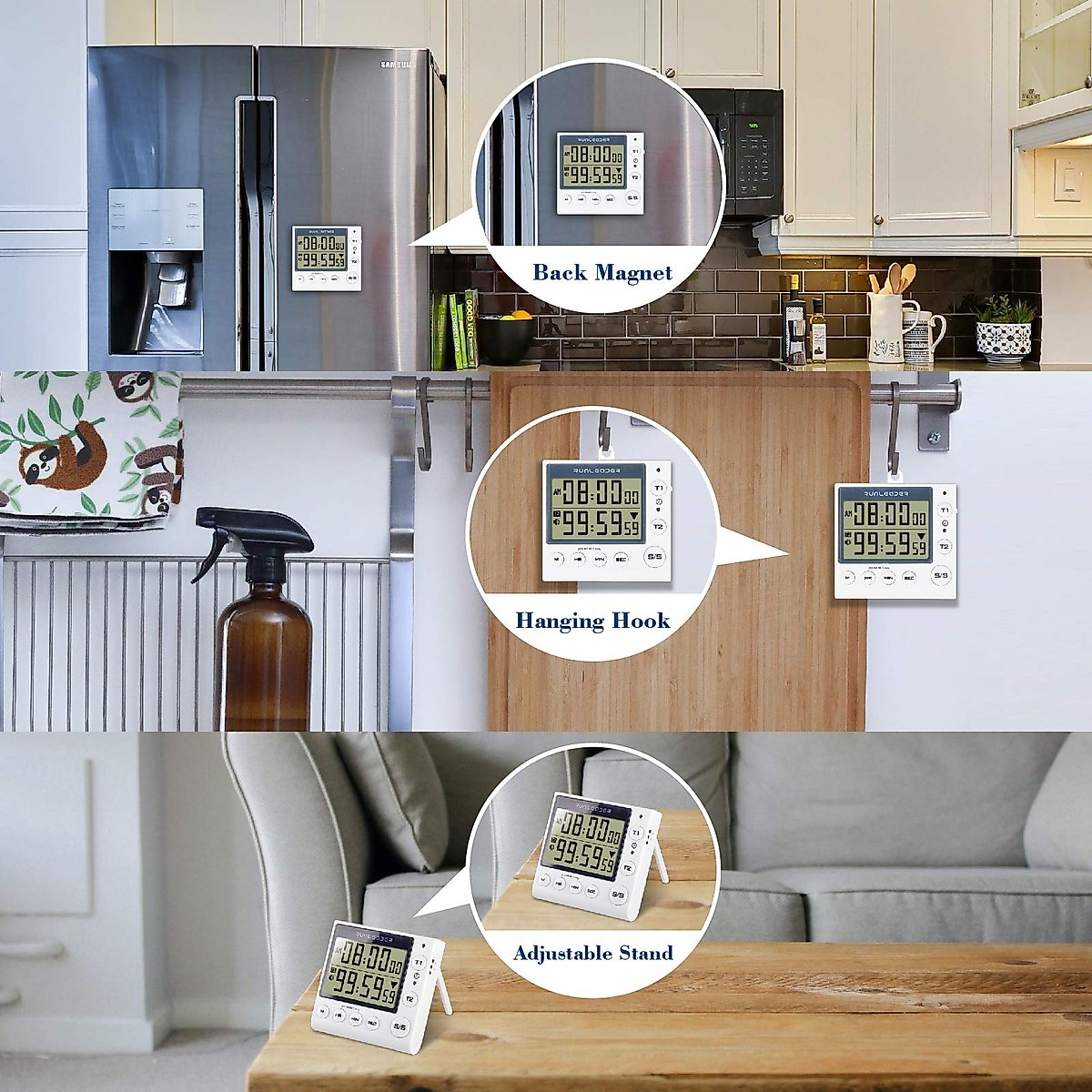 Runleader Kitchen Timer, Bakery Timer, Digital Display Cooking Timer Count Down/Count Up Timer with Magnetic Back,Independent Button,Aloud Alarm,for Cooking Learning Sport Office(Battery Included)