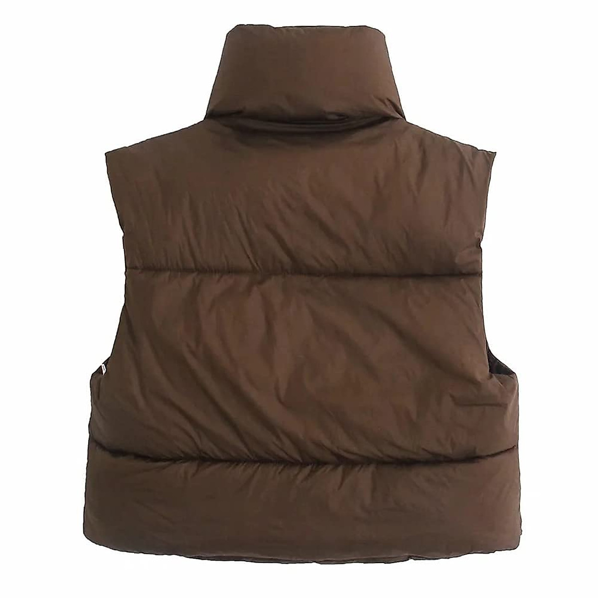 KEOMUD Women's Winter Crop Vest Lightweight Sleeveless Warm Outerwear Puffer Vest Padded Gilet Brown Small