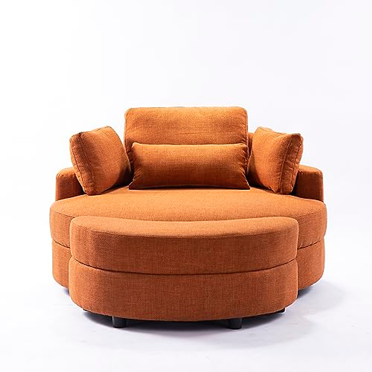 Oversized Barrel Chair with Half Moon Shaped Storage Ottoman for Living Room, Modern Accent Round Loveseat Circle Armchairs Cuddle Lounge Sofa with Removable Head & Back Pillows for Nursery, Office