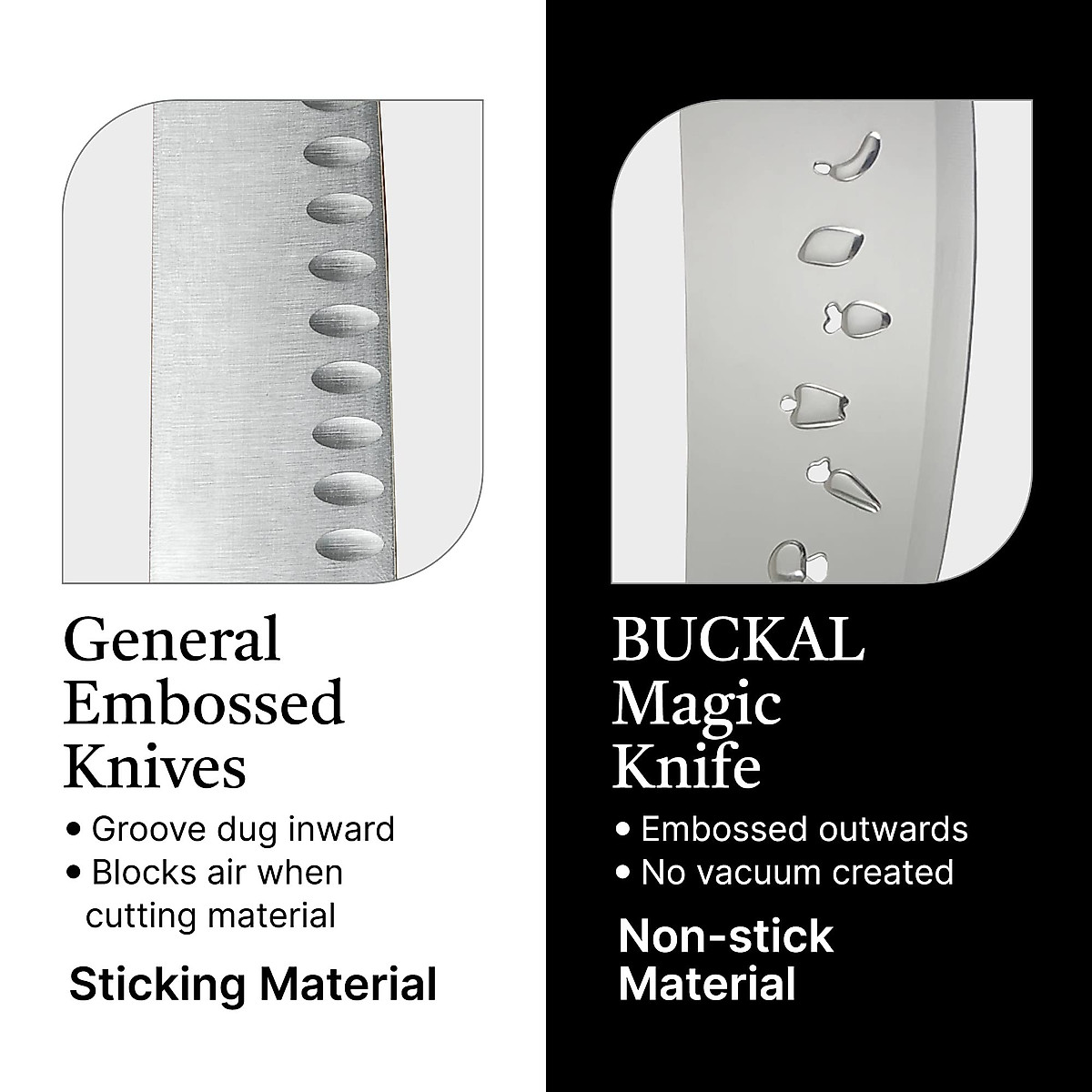 BUKCAL Magically Super light Cleaver Knife, 6 Inch Cleaver Knife, Easy Cutting Knife with Hollow Edge, Stainless Steel Knife, Cooking Knives