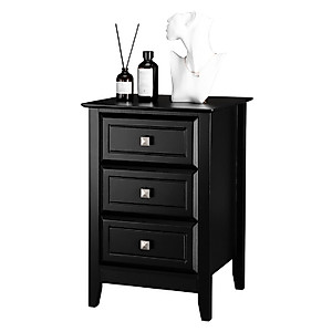 Bonnlo Upgraded Black Nightstand with Drawers, Night Stands for Bedrooms, Modern Bed Side Table/Night Stand with Metal Knobs for Small Spaces, College Dorm, Kids’ Room, Living Room, 16W x 16D x 24H