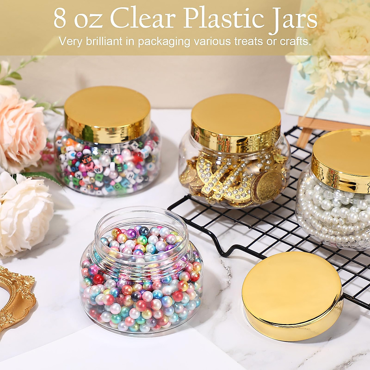 Mumufy Clear Plastic Jars with Lids Round Plastic Containers Empty Travel Containers for Creams Refillable Cosmetic Jars for Lotions Body Scrub Body Butter(24 Pcs,8 oz)