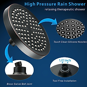 Voolan High Pressure Rain Shower Head, Luxury Modern Look, The Perfect Adjustable Replacement For Your Bathroom Showerhead, Comfortable Shower Experience Even at Low Water Flow (6" Oil-Rubbed Bronze)