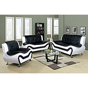 Beverly Fine Furniture 3 Piece Aldo Modern Sofa Set, Black/White