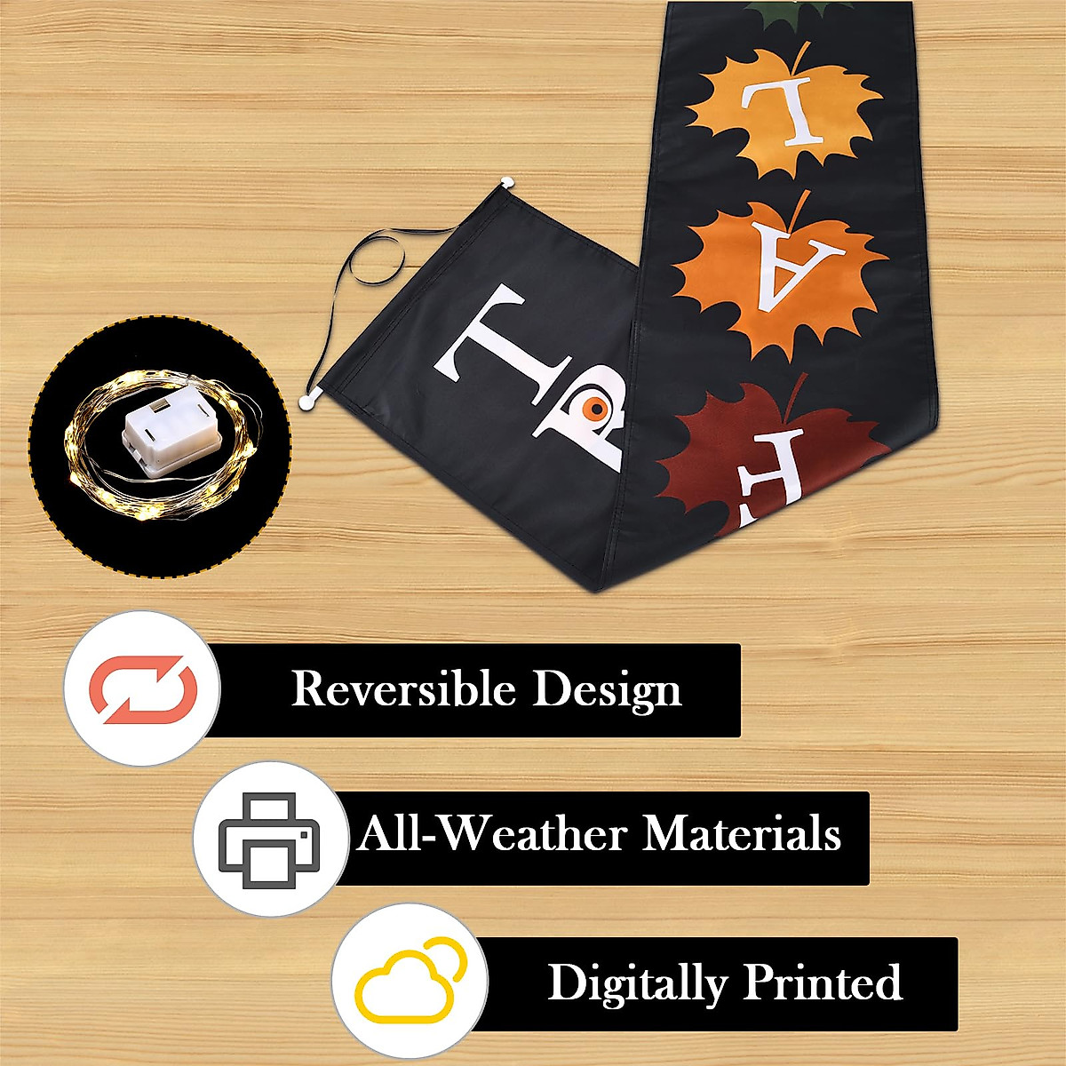 Tatuo 3 Pcs Lighted Halloween Reversible Banner Happy Fall Harvest and Halloween Trick or Treat Witches Banner Thanksgiving Day Halloween Party Porch Sign Hanging Sign for Fall Decorations Outdoor