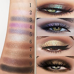 Glitter Eyeshadow Palette Makeup Set,10 Colors Shimmer Eyeshadow Palette Gold Eyeshadow Highly Pigmented Long Lasting Waterproof Sweatproof Professional Nude Eyeshadow Palette Make Up Palettes for Women Warm Natural Neutral Smokey Eye Eyeshadow Palette Va