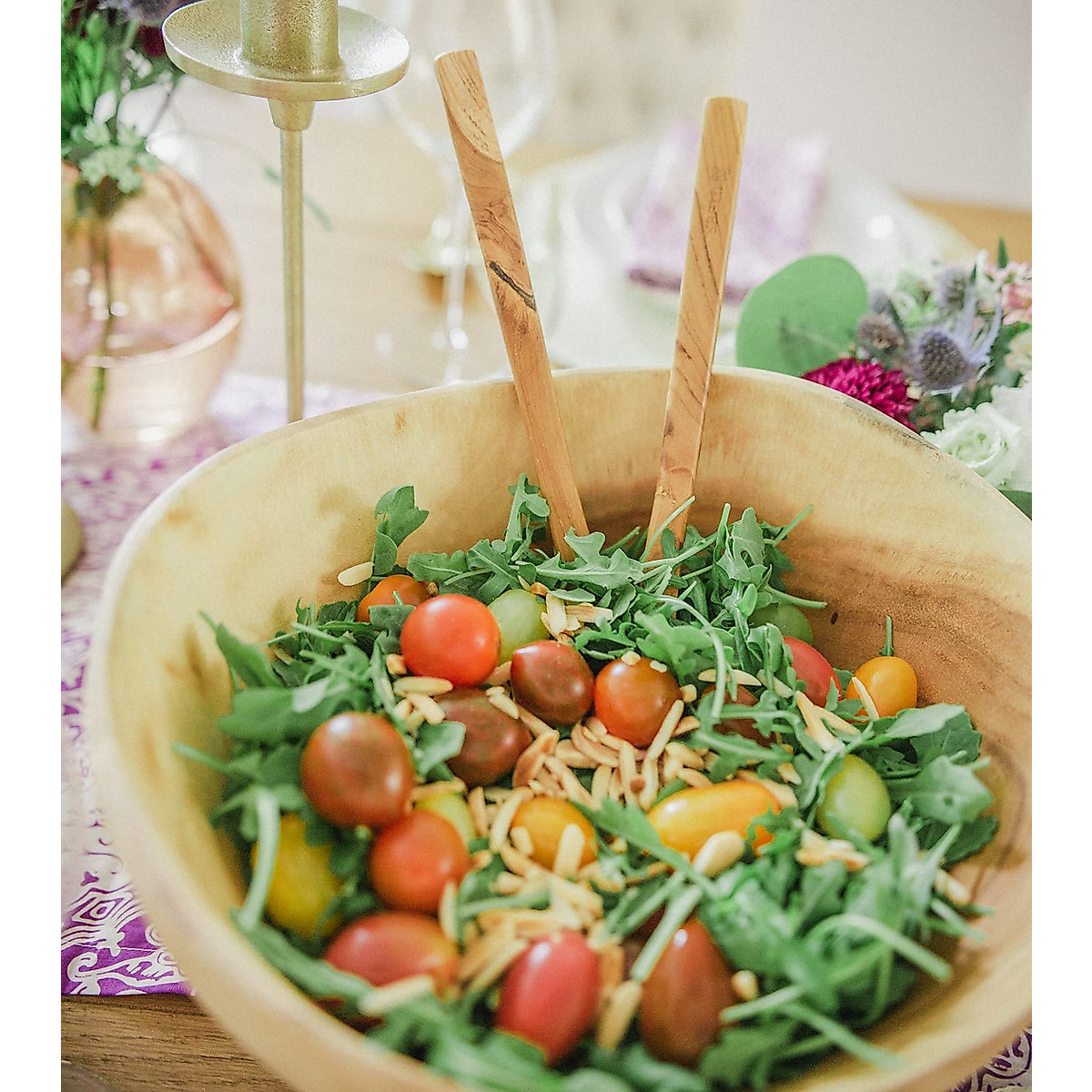 Kasih Co-op Large Suar Wood Salad Bowl Made of One Solid Wood 12" x 10" x 7"