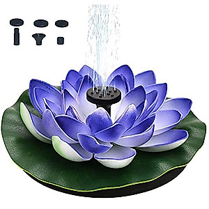 Lotus Solar Bird Bath Fountain,Free Standing Solar Fountain Pump Floating Solar Water Fountain with 4 Nozzles,Outdoor Garden Solar Pond Pump for Fish Tank Aquarium Water Features-Purple lotus 16cm(6.3